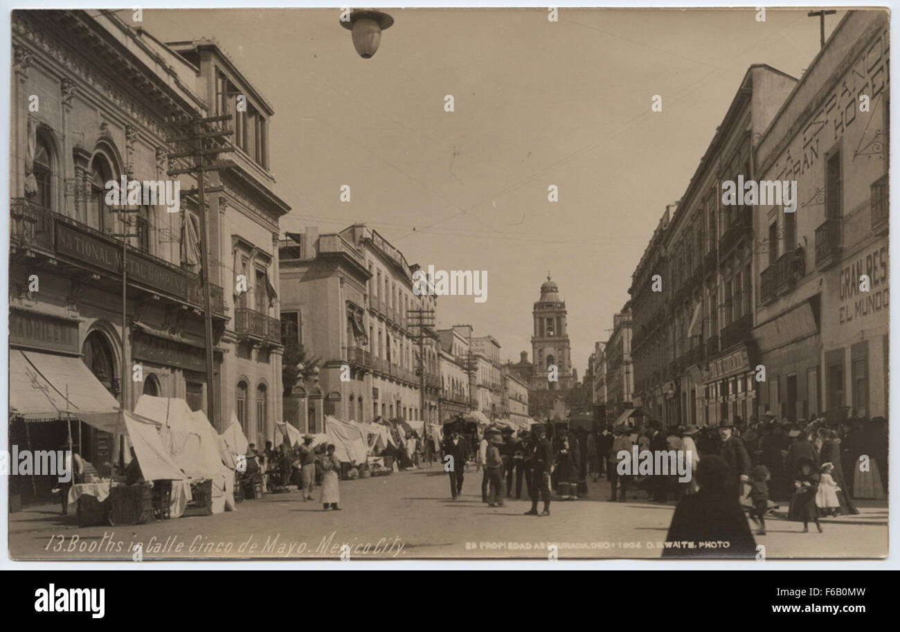 An image of market booths along Calle Cinco de Mayo in Mexico City ...