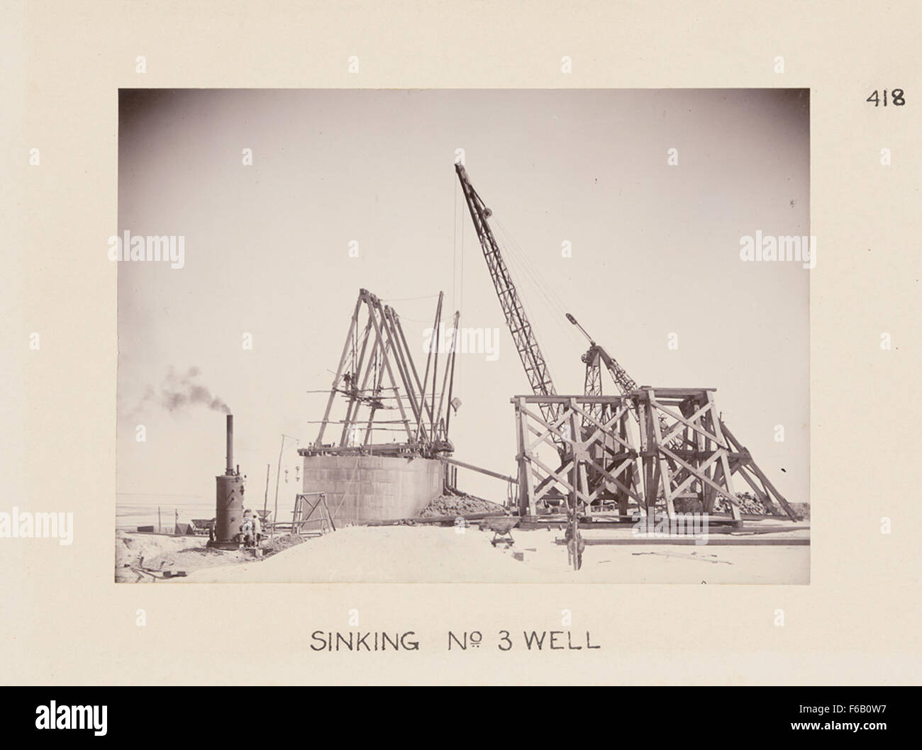 This image documents the construction of a bridge for No. 3 Well in the ...