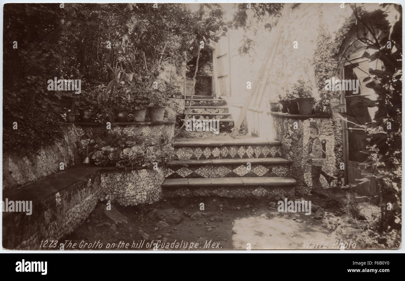 This image depicts the Grotto on the hill of Guadalupe in Guadalajara ...