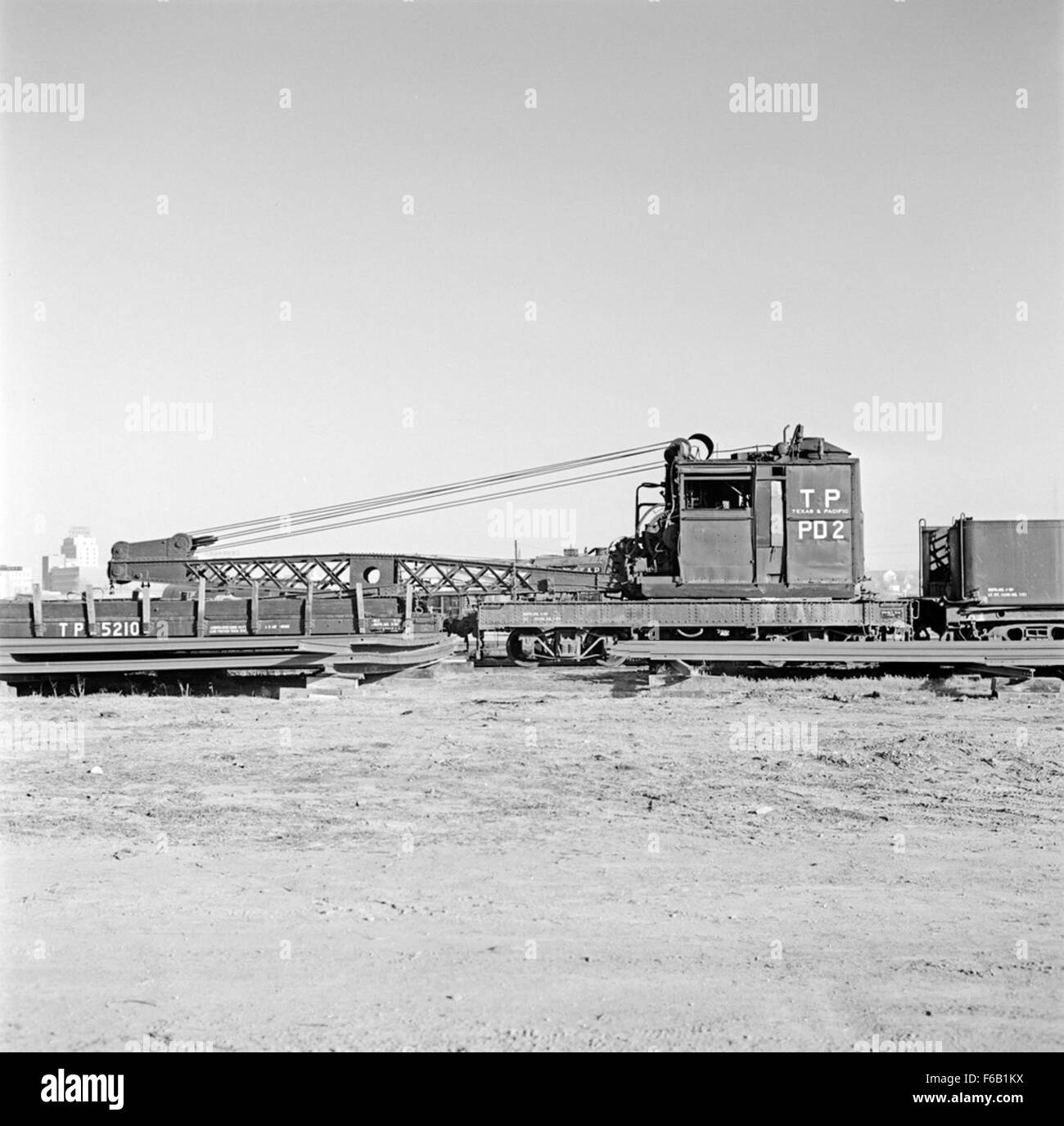 A historical image of the Texas & Pacific Railway's pile driver car No ...