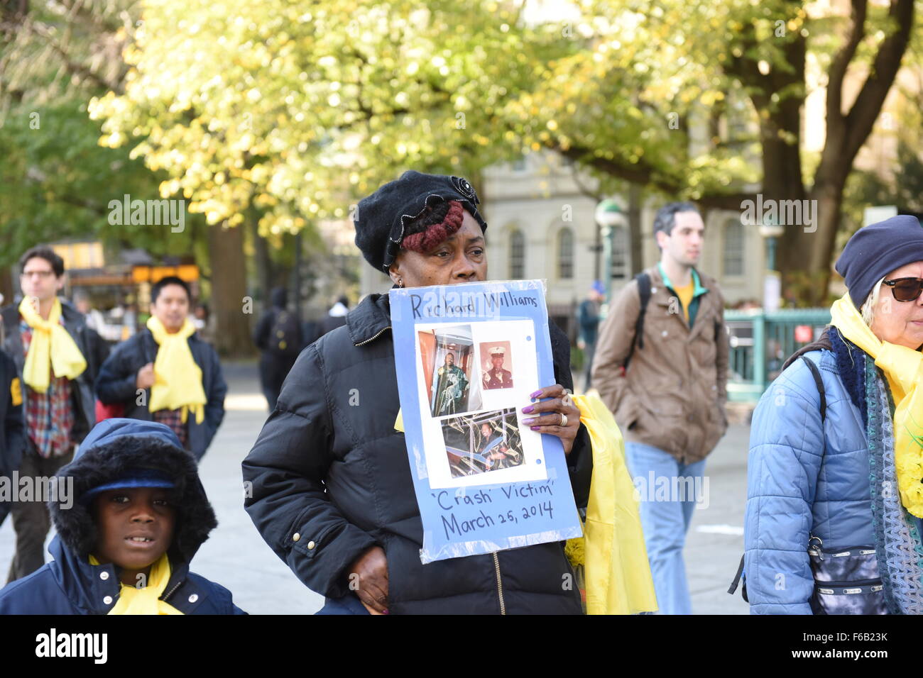 New York City, United States. 15th Nov, 2015. Family members march from ...