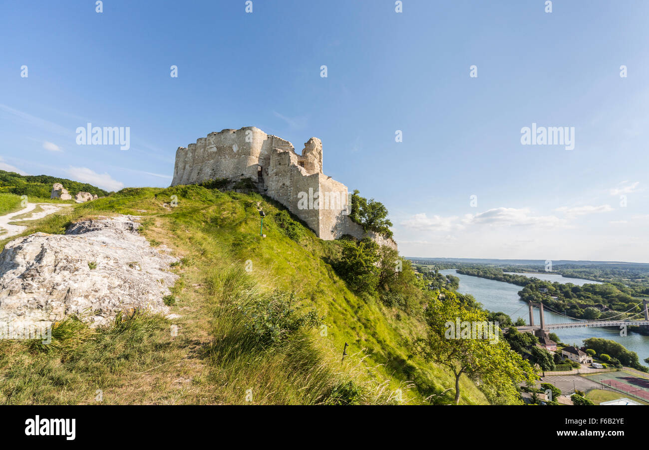 Chateau Gaillard, a ruined medieval castle built by king Richard I overlooking the River Seine ...
