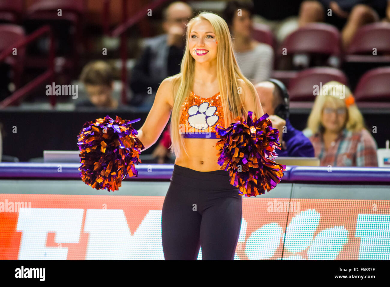 Clemson Rally Cats perform during a timeout in the NCAA Basketball game ...