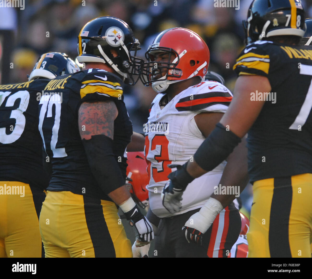 Pittsburgh, PA, USA. 15th Nov, 2015. Cody Wallace #72 and John Hughes ...