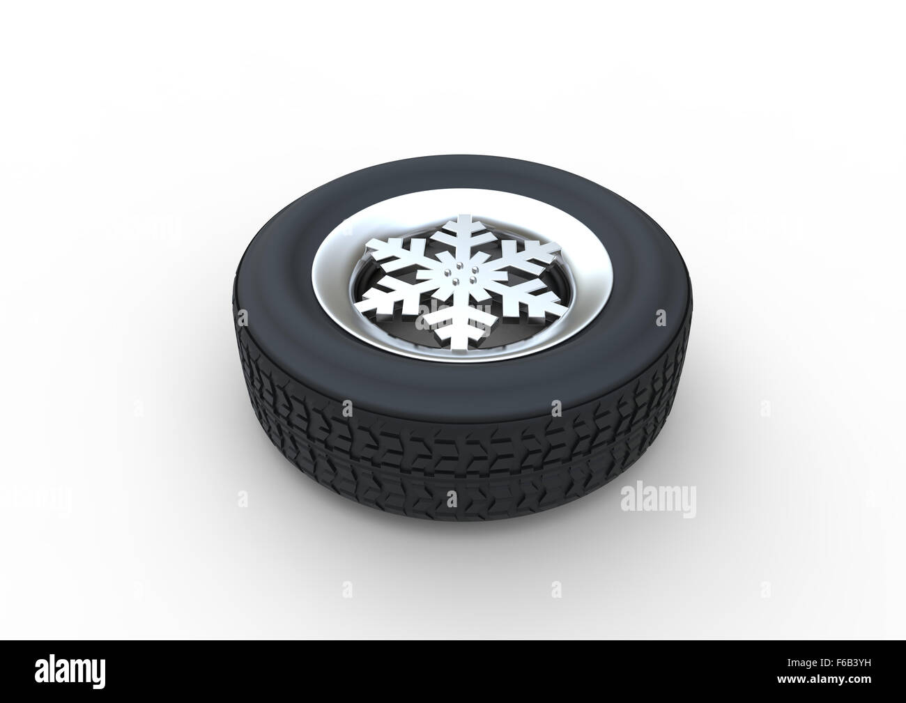Set of winter tires with the rim of snowflake shape isolated on white ...