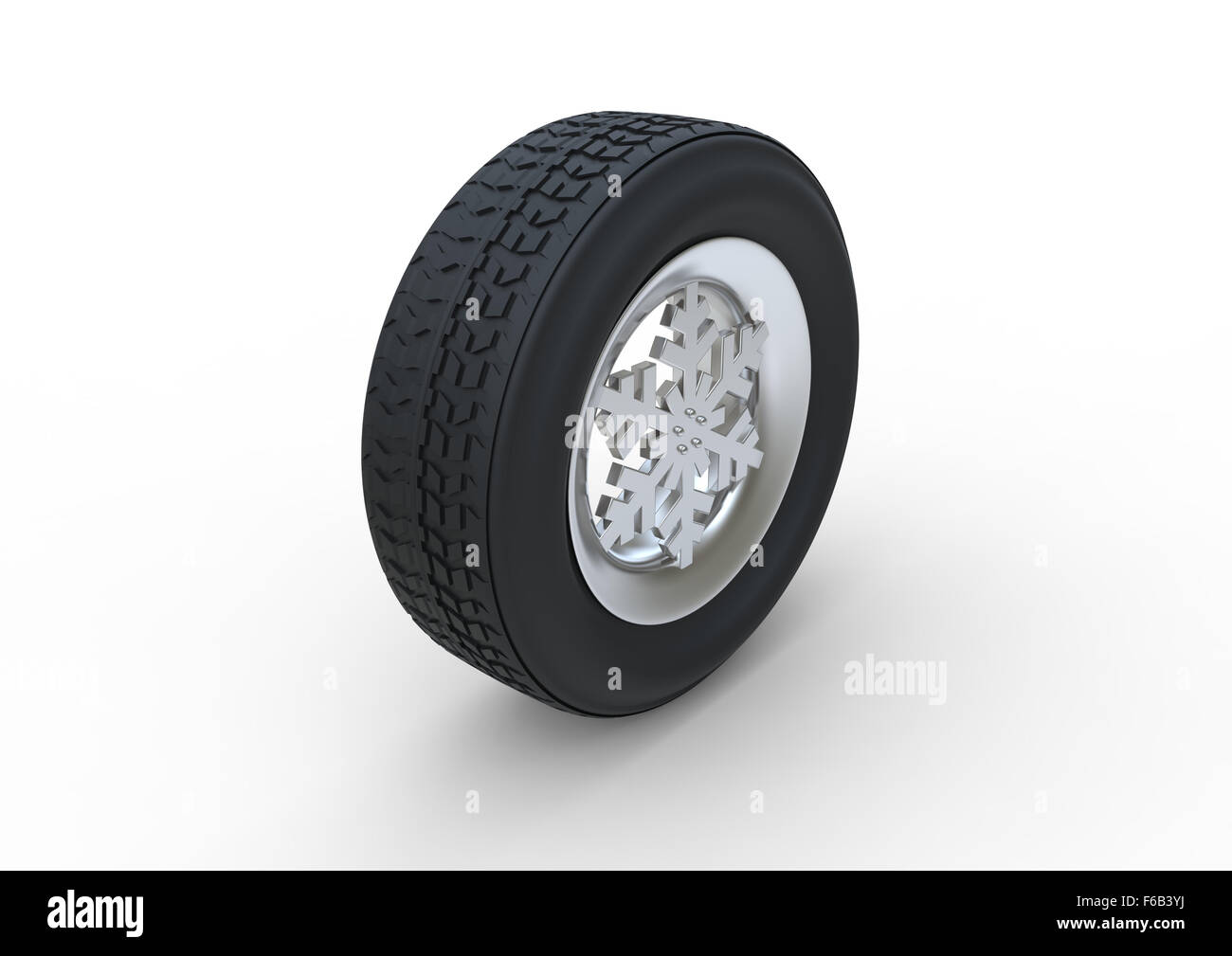 Set of winter tires with the rim of snowflake shape isolated on white ...