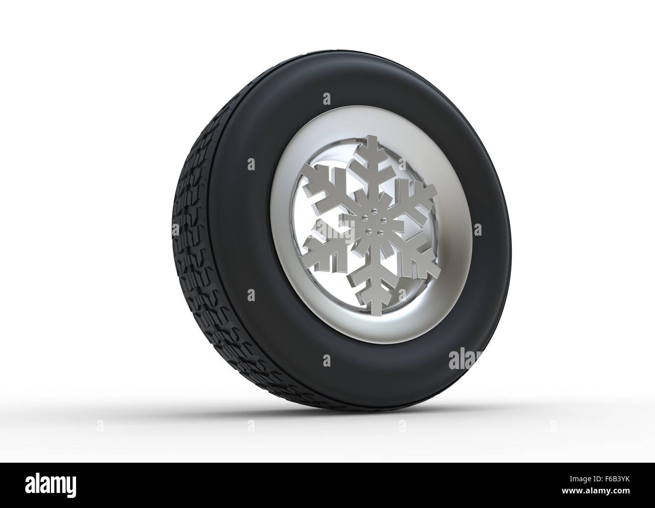 Set of winter tires with the rim of snowflake shape isolated on white ...