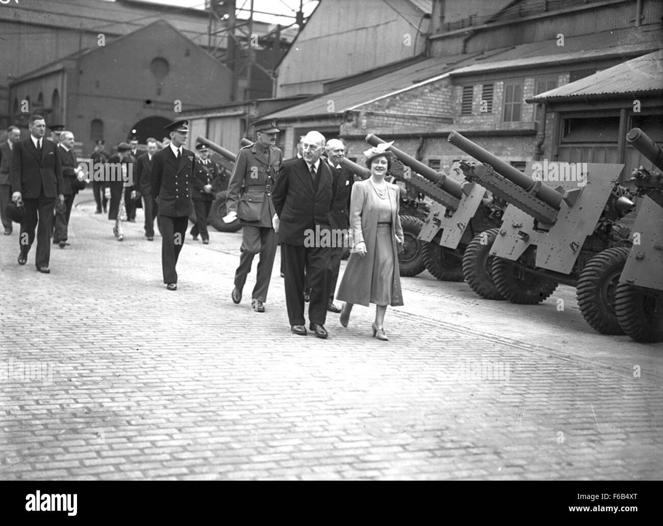 This black-and-white photograph captures the royal visit to Elswick ...