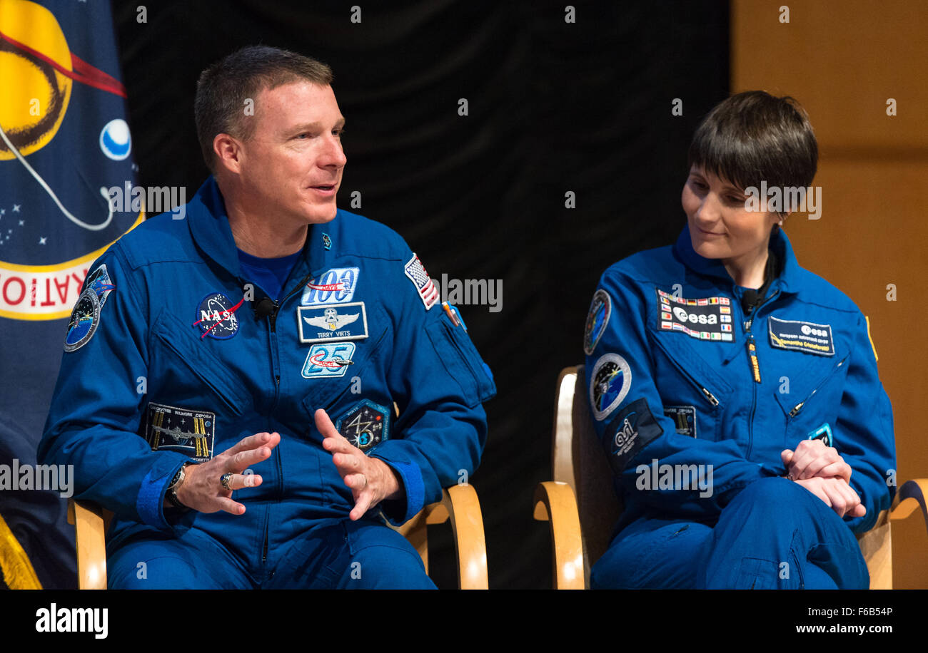 Astronauts Terry Virts of NASA, left, and Samantha Cristoforetti of ESA ...