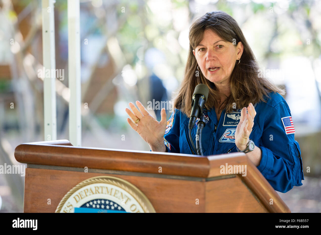 NASA astronaut Cady Coleman, speaks at an event celebrating the ...