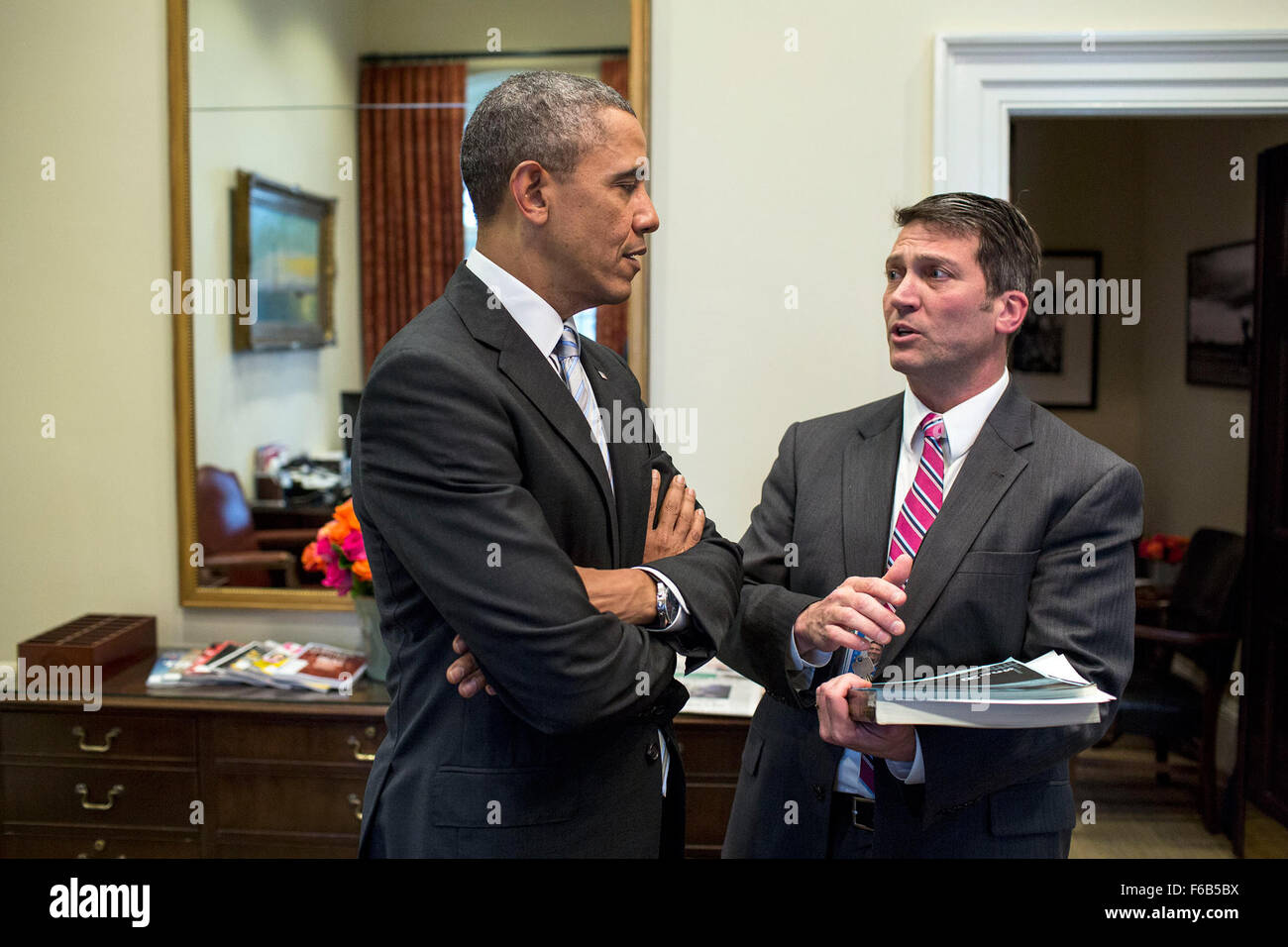 President Barack Obama speaks with Dr. Ronny Jackson in the Outer Oval ...