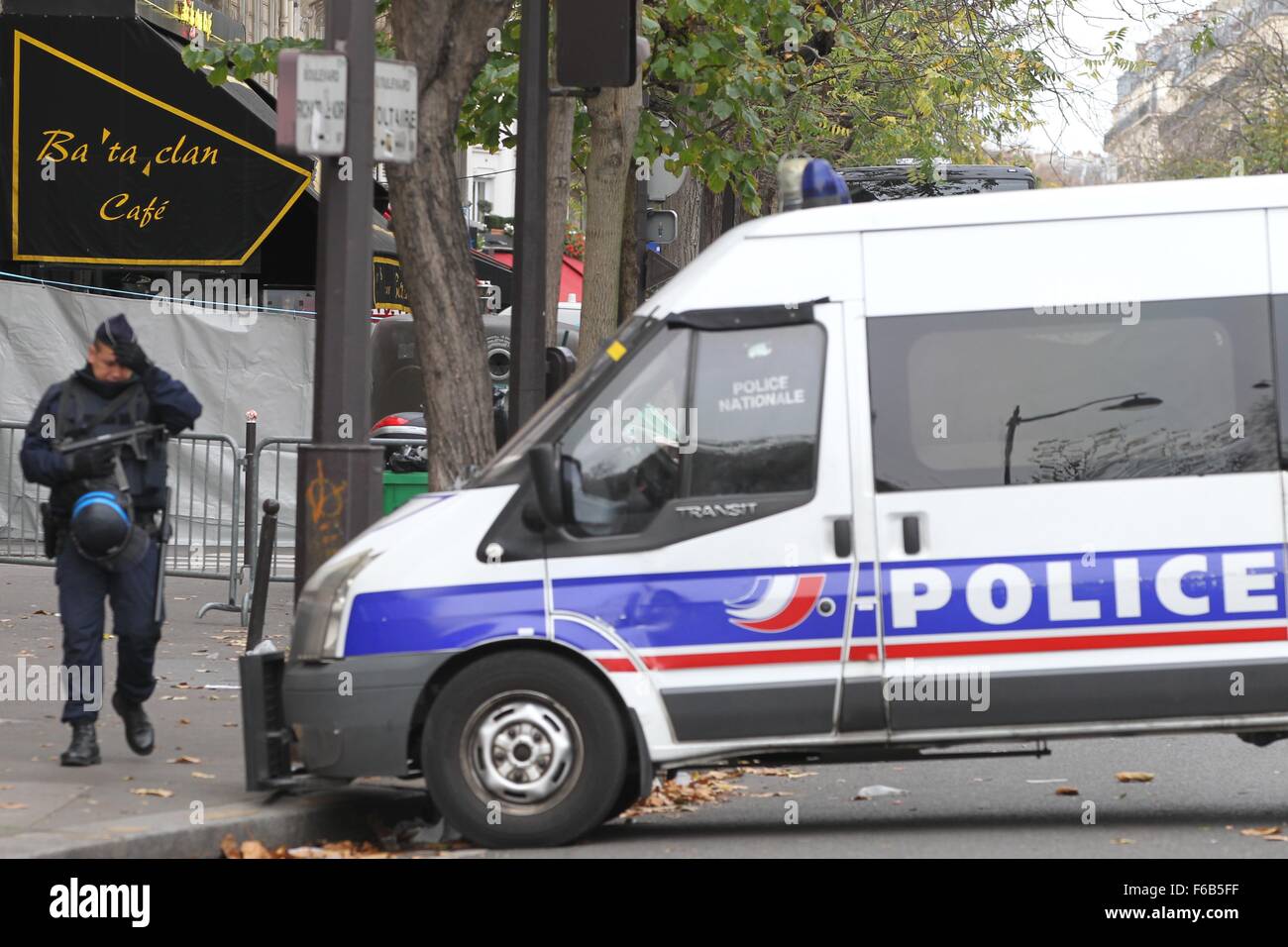 Paris, France. 14th Nov, 2015. Bataclan cafe cordoned by police after ...
