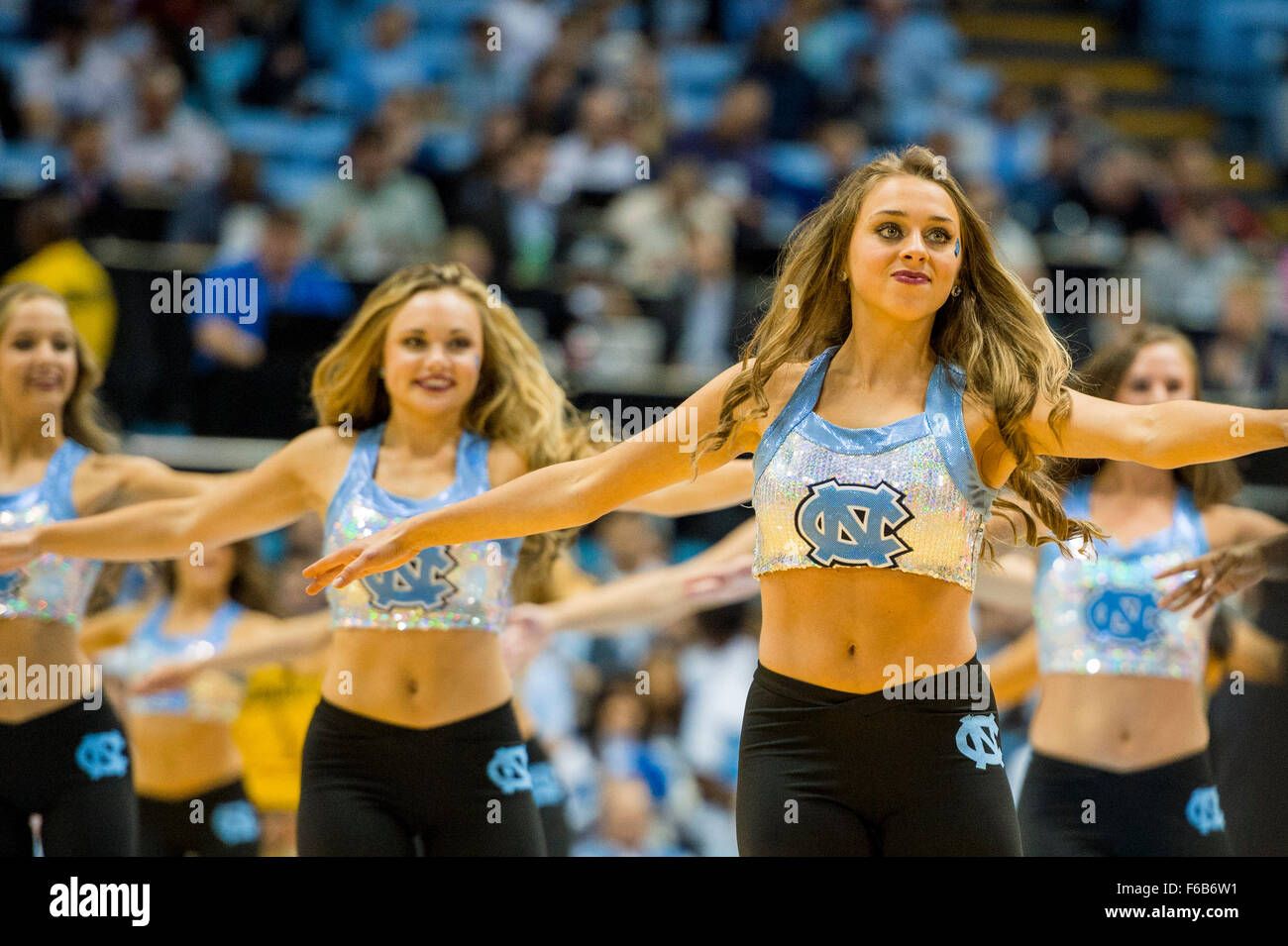 UNC dancers during the NCAA Basketball game between the Fairfield Stags ...