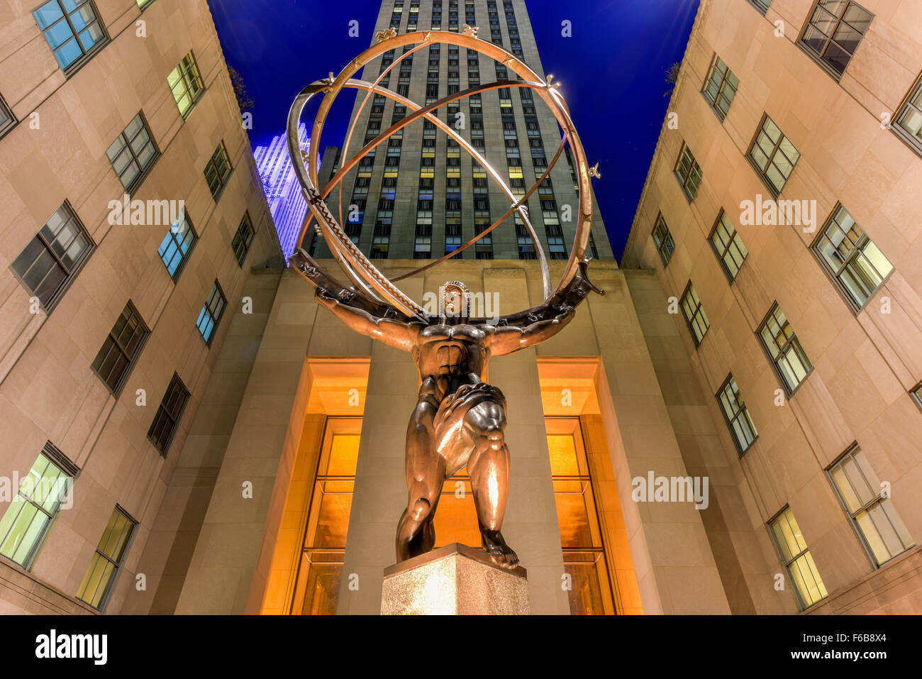 New York - November 8, 2015: The Atlas Statue is a bronze statue in ...