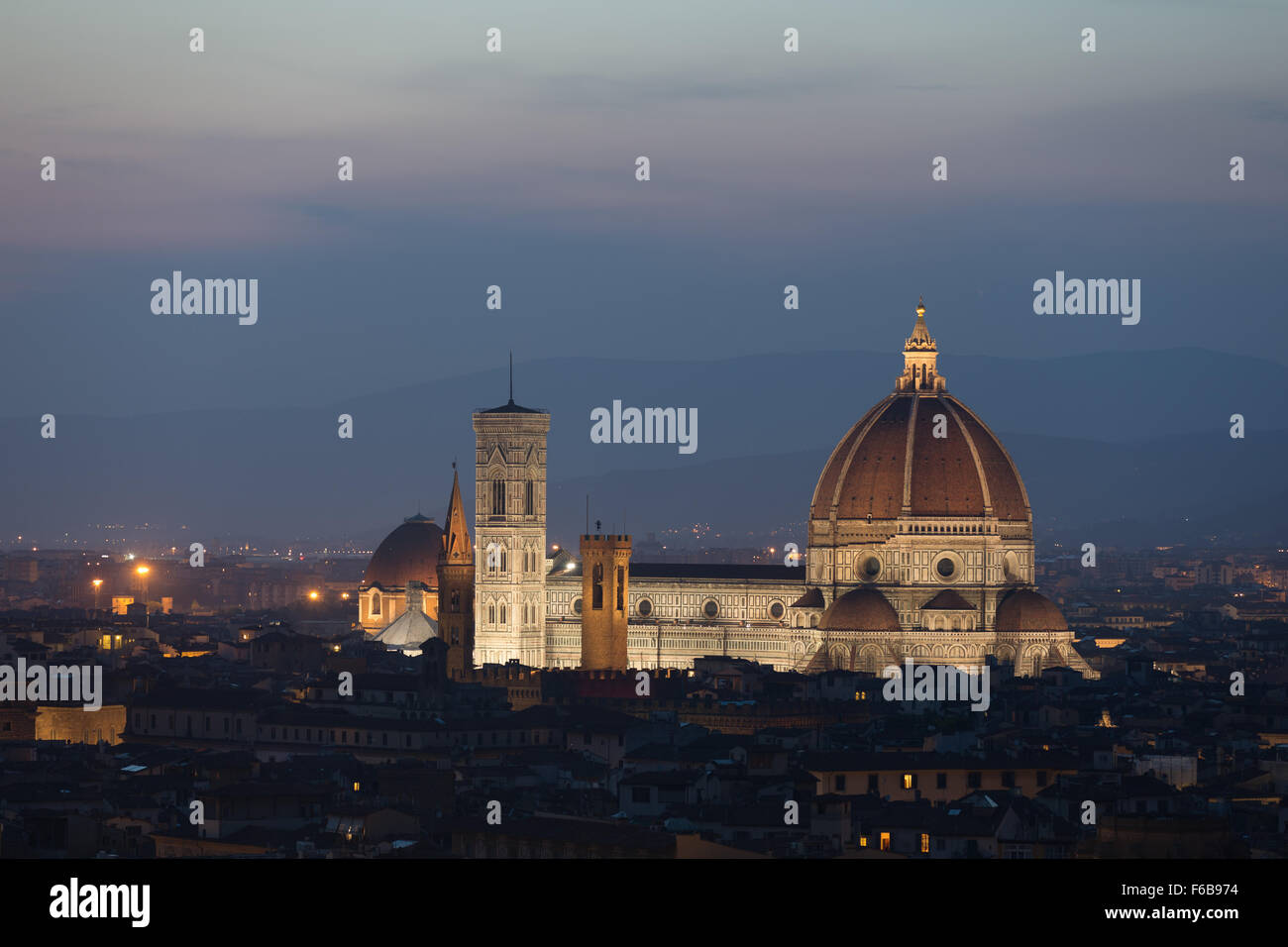 Italy Florence Il Duomo, The Cathedral of Florence at Dusk Stock Photo ...