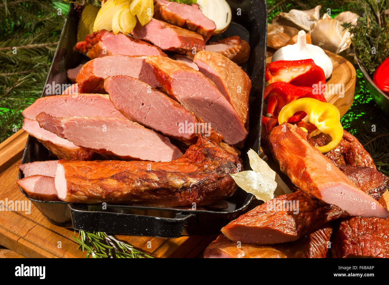 Smoked Boars Loin with vegetable Stock Photo - Alamy