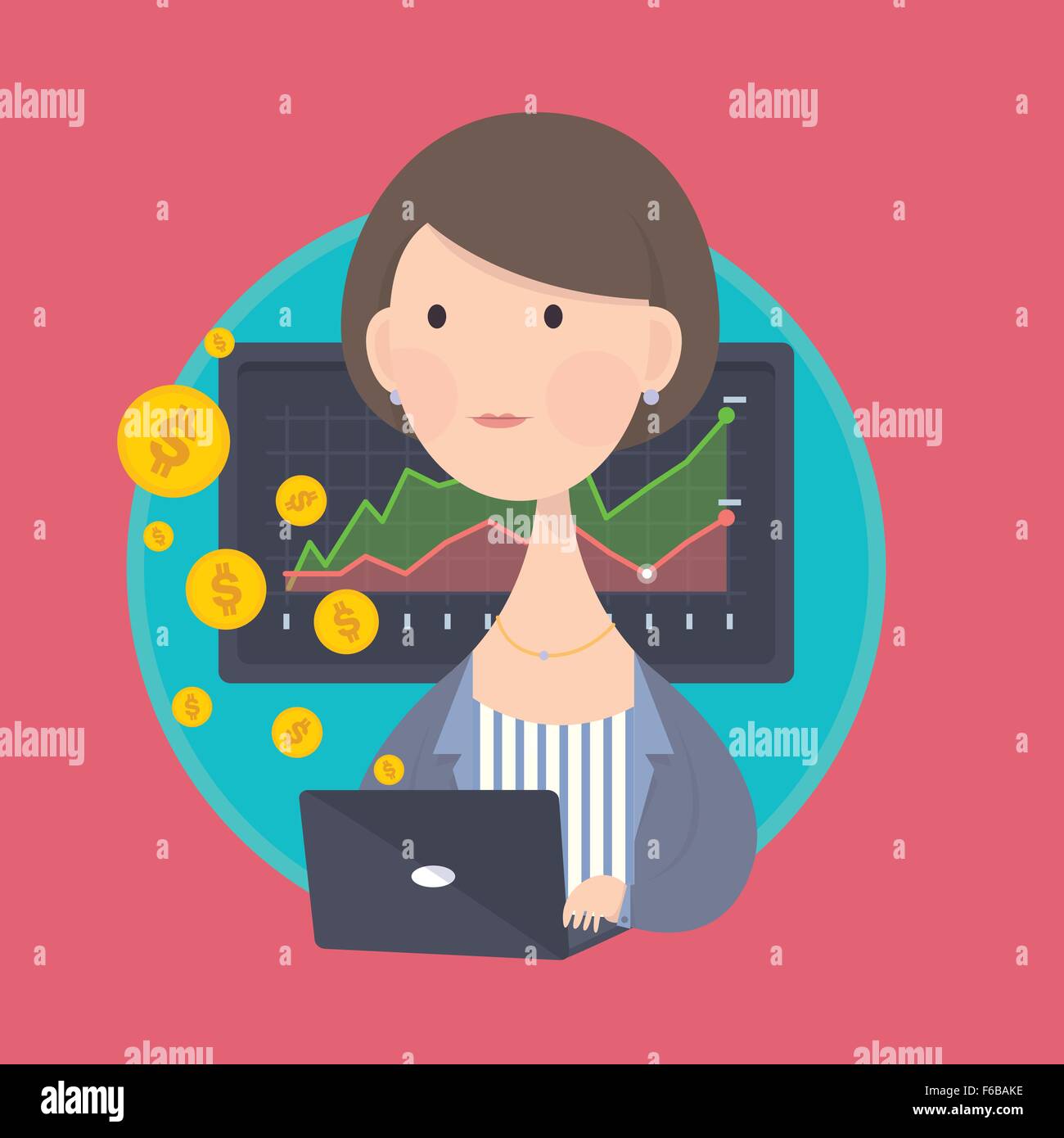 Vector illustration of a Business Woman Working with Computer Do ...