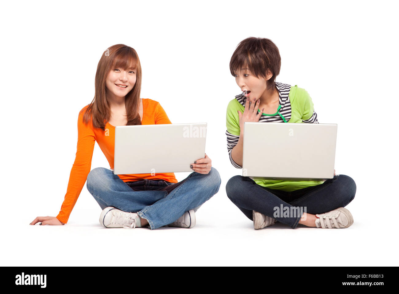 Two friends using laptop computers Stock Photo - Alamy