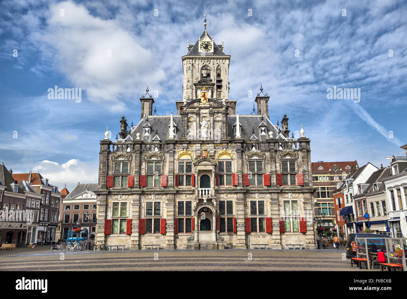 The Renaissance style facade of the Delft city hall building, the ...
