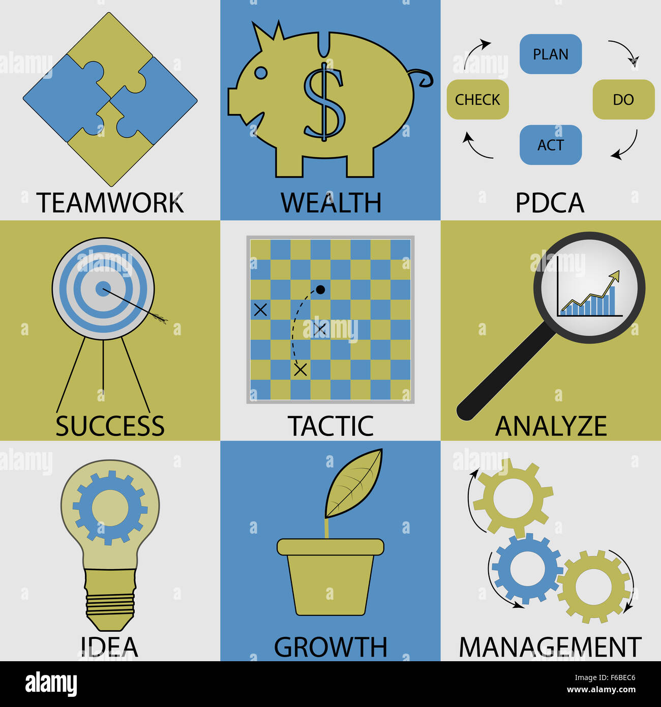 Business icon set modern concept. Pdca and success, teamwork and wealth ...