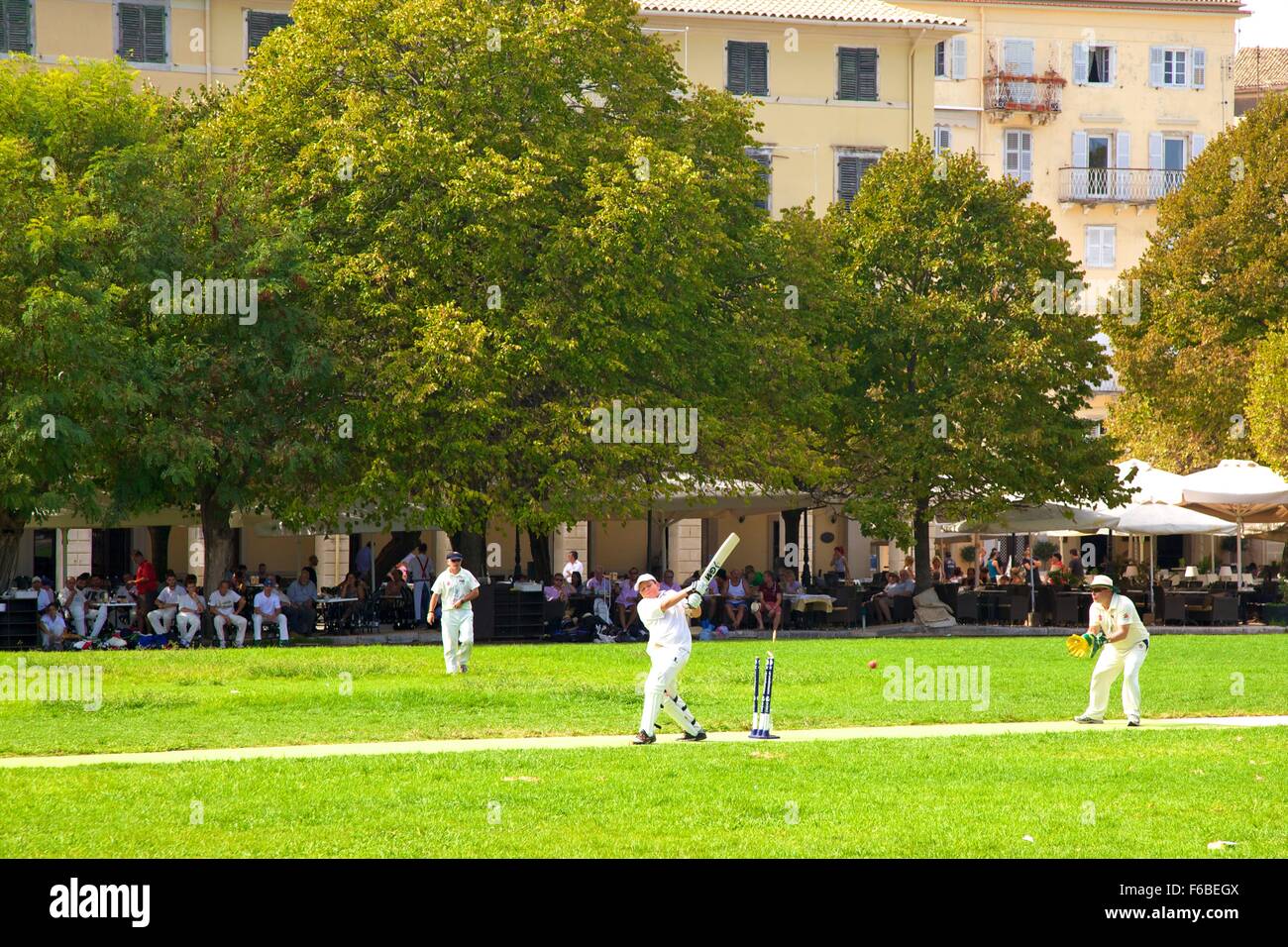 Game Of Cricket, Corfu Old Town, Corfu, The Ionian Islands, Greek ...
