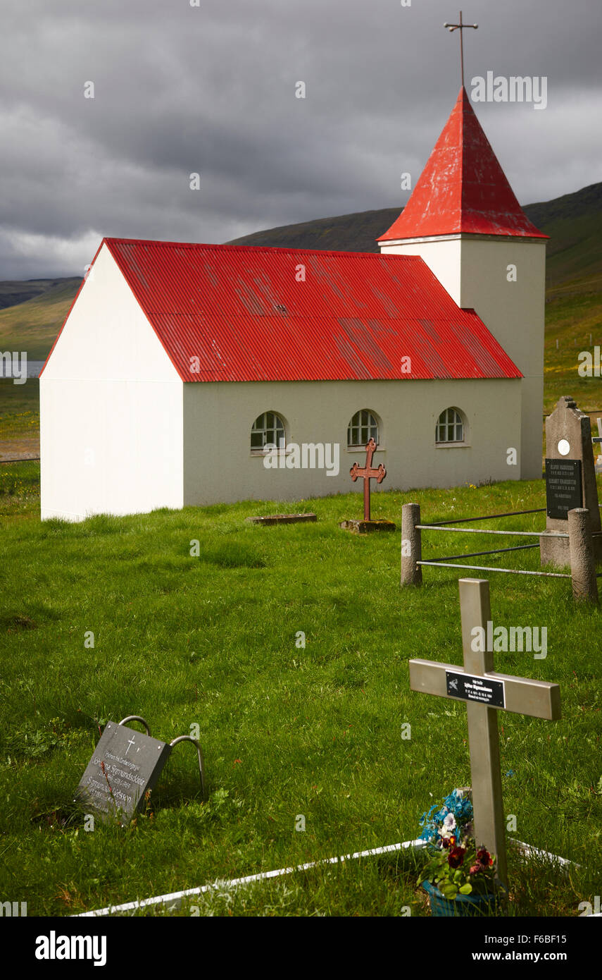 Traditional church with cemetery in Iceland vertical image Stock Photo ...