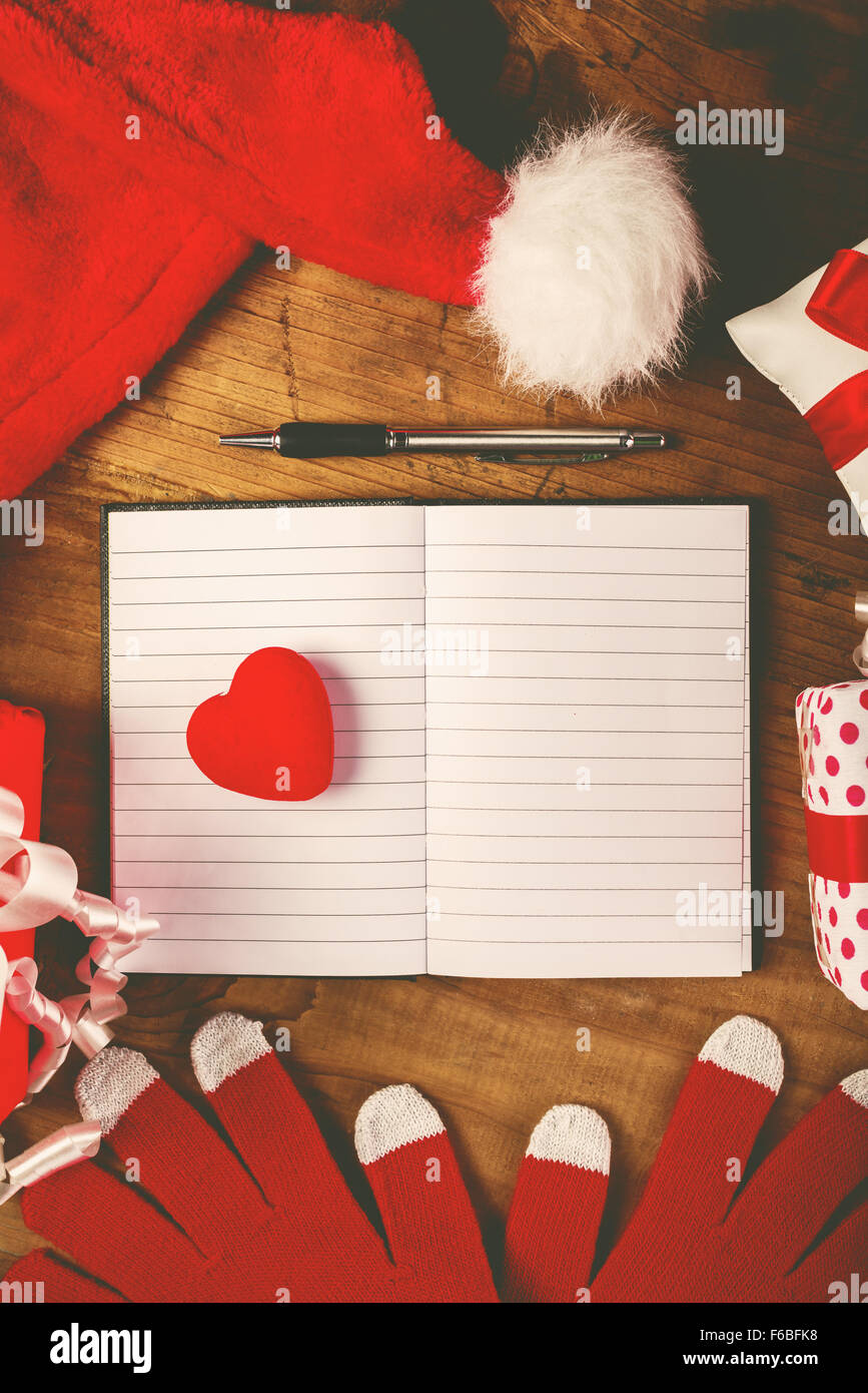 Santa Claus work desk, empty notebook as copy space for good children ...