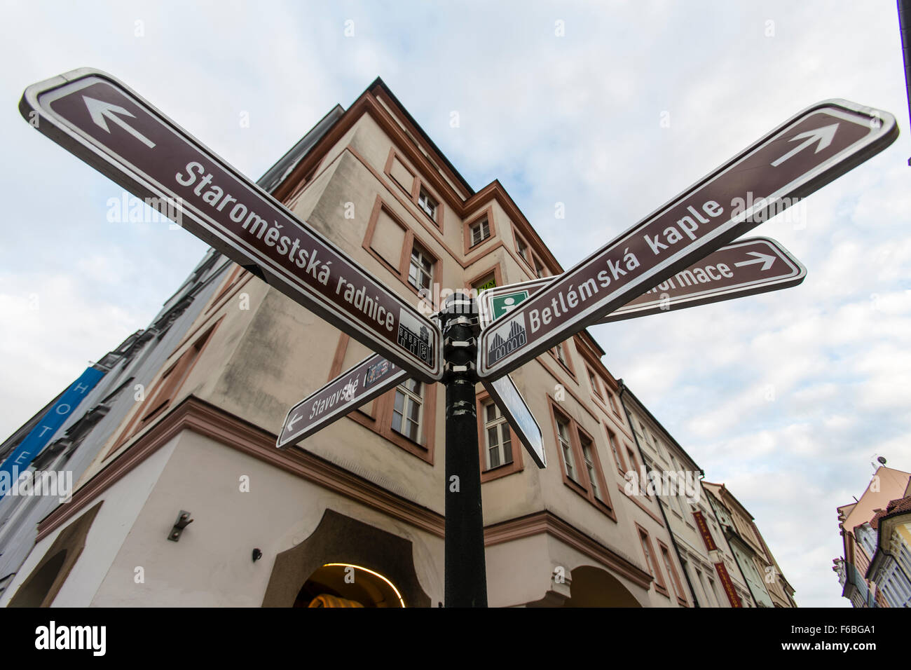 tourist pointer, tourist direction sign, navigation, Old Town, Prague ...