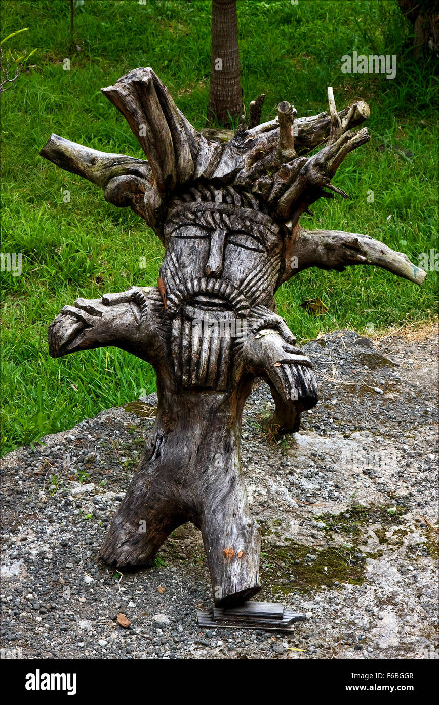 abstract sculpture incision piece of wood in mauritius garden Stock ...