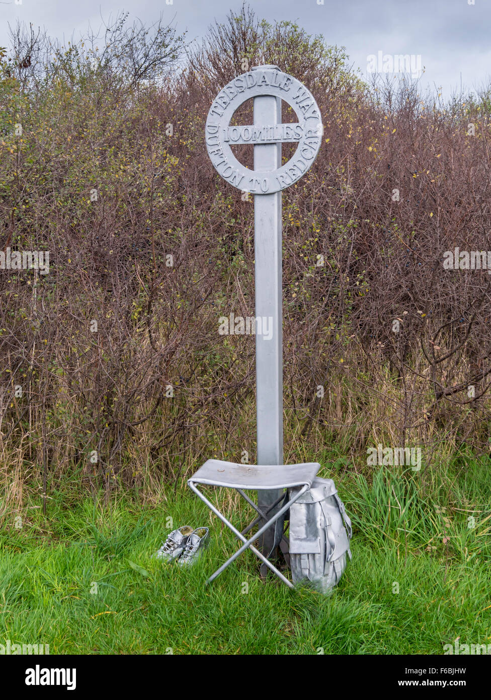 Coatham Marsh Nature reserve detail of a sculpture of a signpost ...