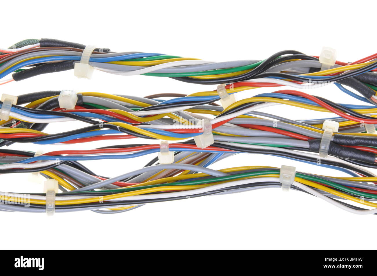 Bundles of network cables with cable ties isolated on white background ...