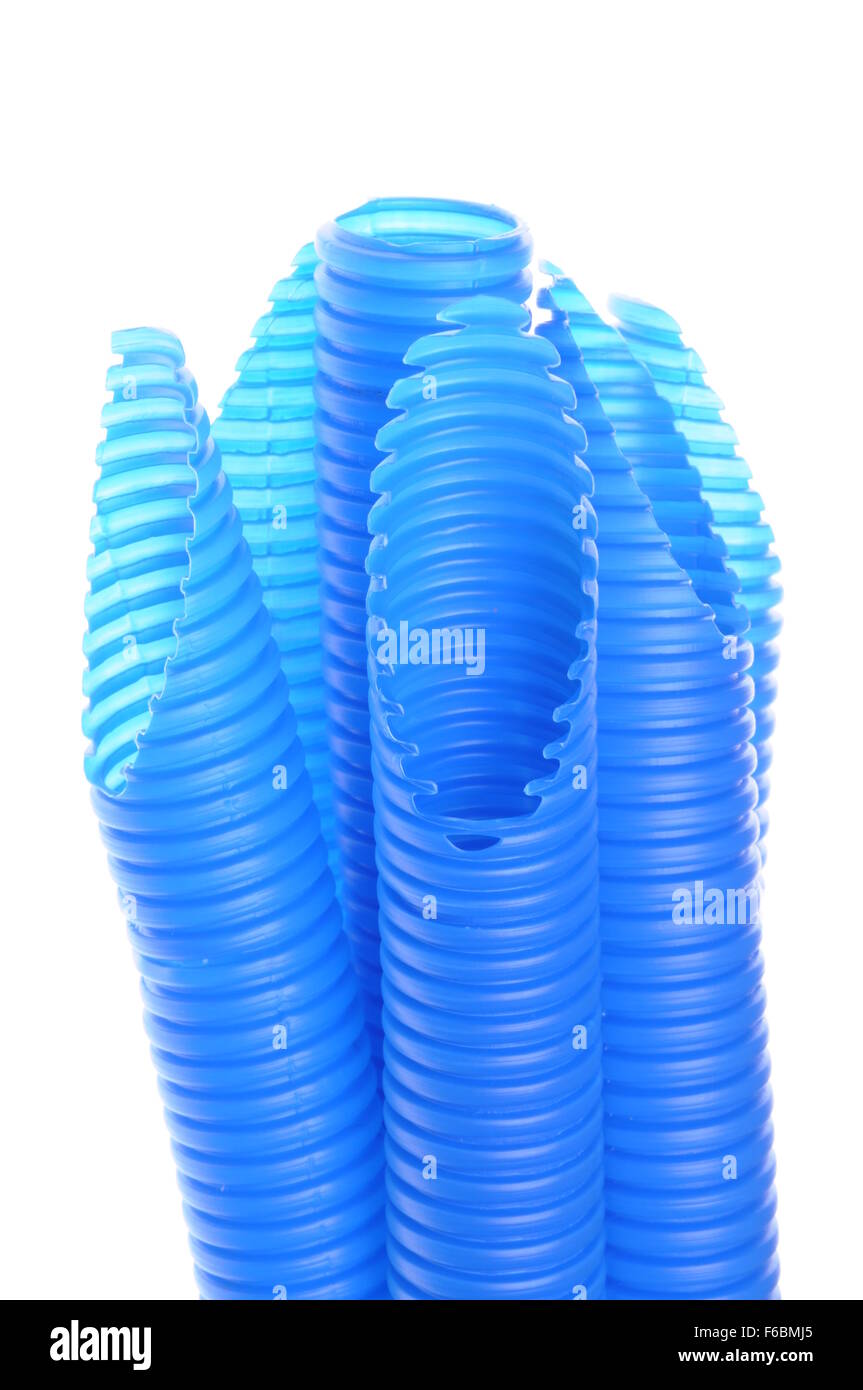 Blue corrugated pipes for electrical installations Stock Photo - Alamy
