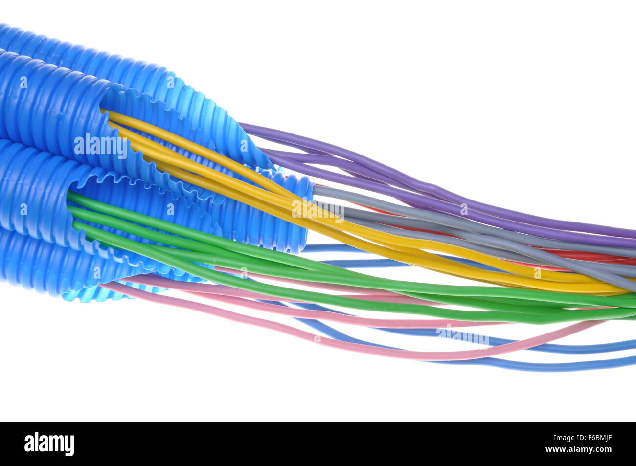 Colored electrical copper cables for electrician in corrugated pipe ...