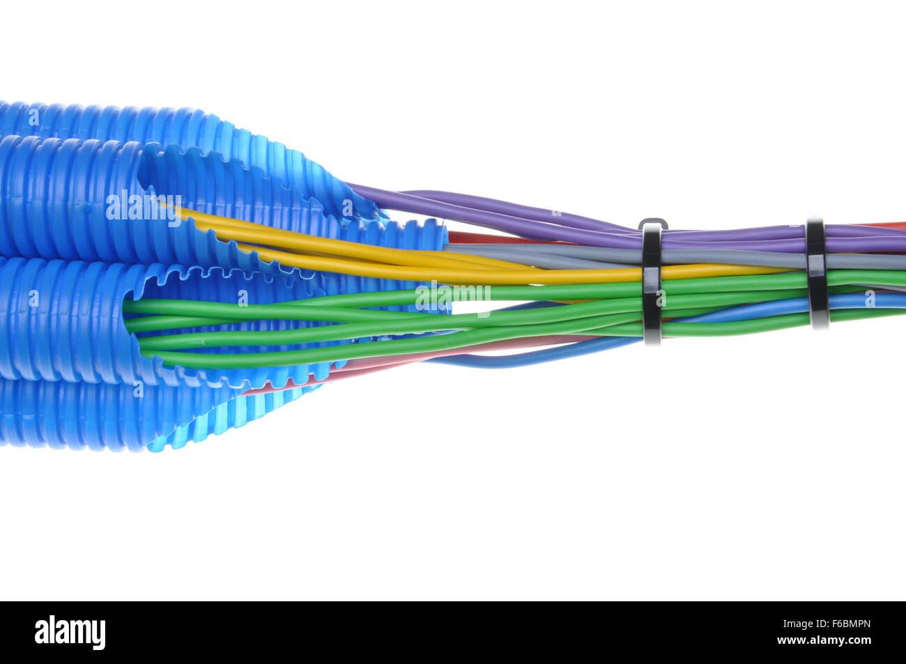 Colored electrical copper cables for electrician in corrugated pipe ...