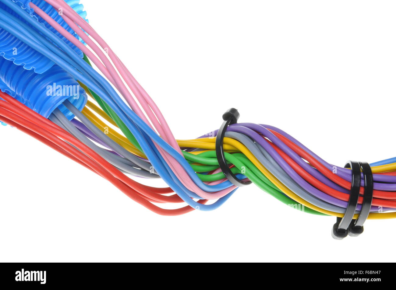 Colored electrical copper cables for electrician in corrugated pipe ...