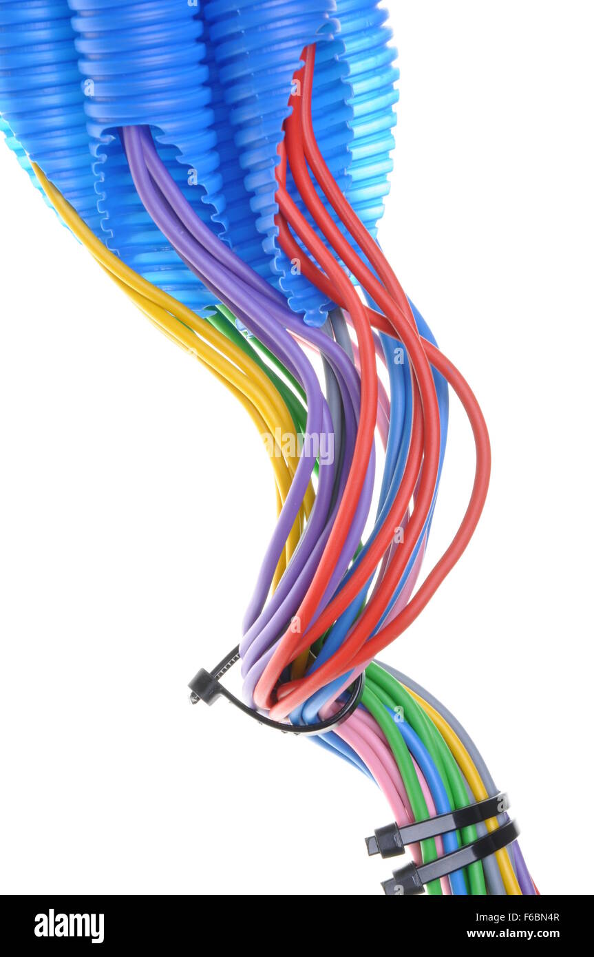 Colored electrical copper cables for electrician in corrugated pipe ...