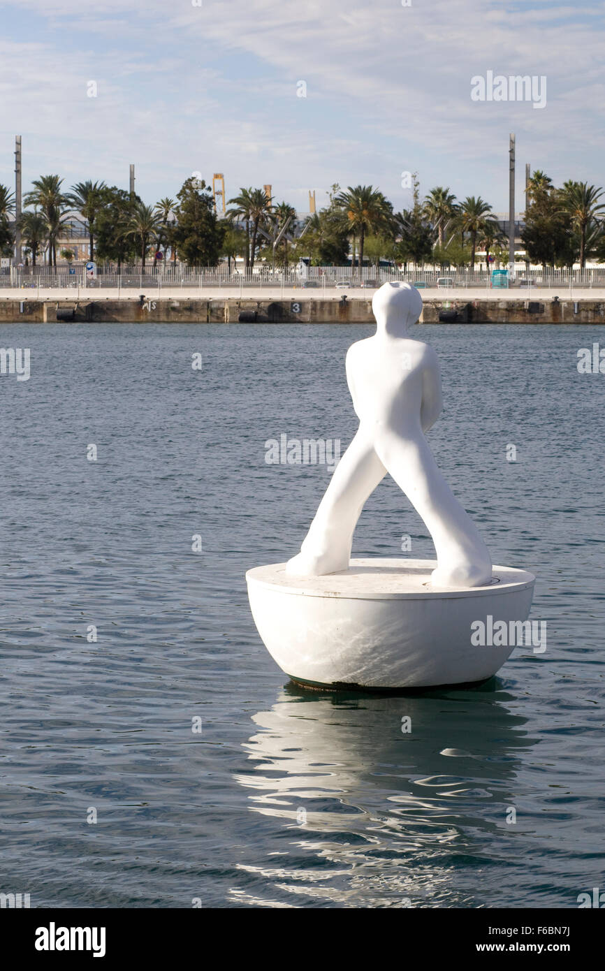 Modern sculpture, stargazer buoy, Port Vell Harbor, Barcelona, Spain ...