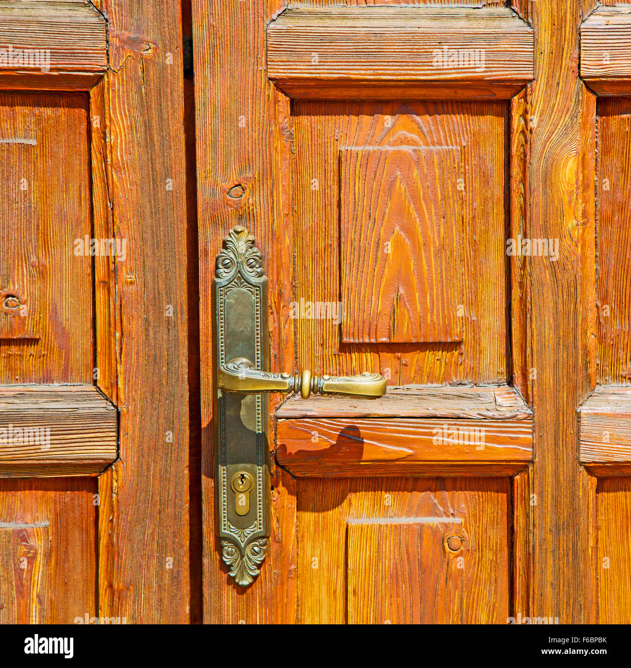 europe old in italy antique close brown door and rusty lock closeup ...