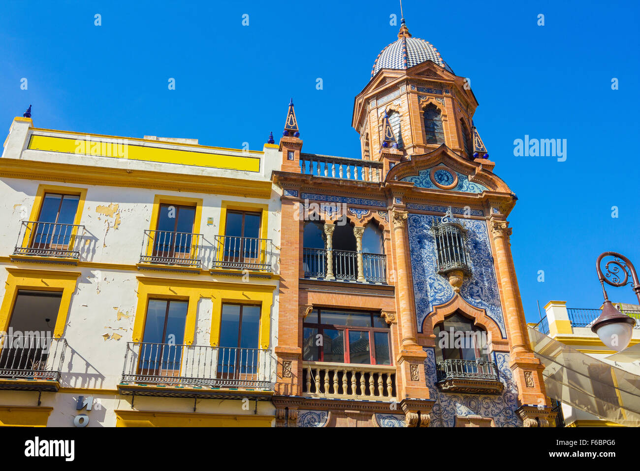 arabesque style buildings with highly decorated in Seville, Spain Stock ...