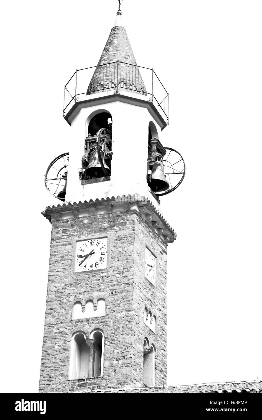 ancien clock tower in italy europe old stone and bell Stock Photo - Alamy