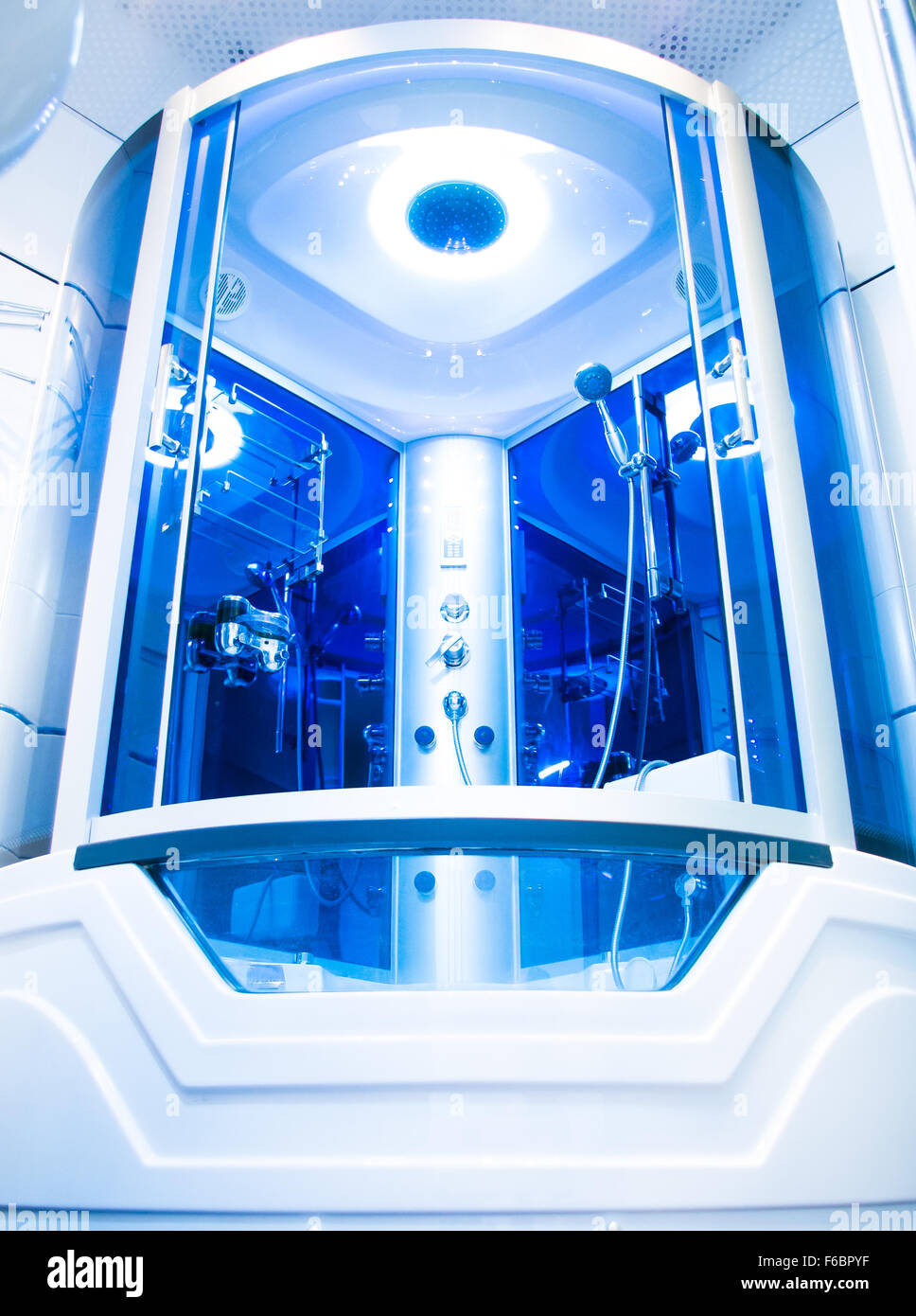 Modern shower box with electronic control and sliding doors made of ...