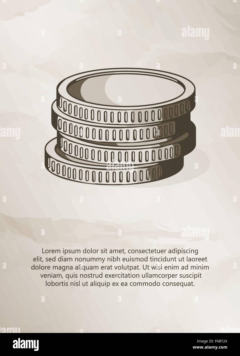 Stack of coins on grunge background. Vintage Label, Logo, Frame ...