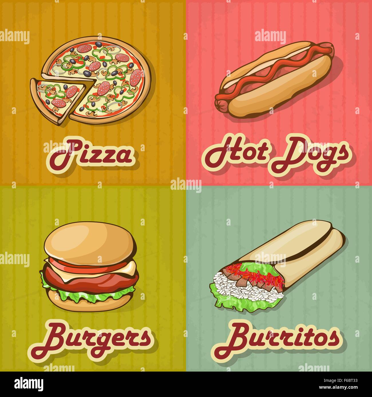 Set of Retro Fast Food Cards. Vector Illustration Stock Vector Image ...