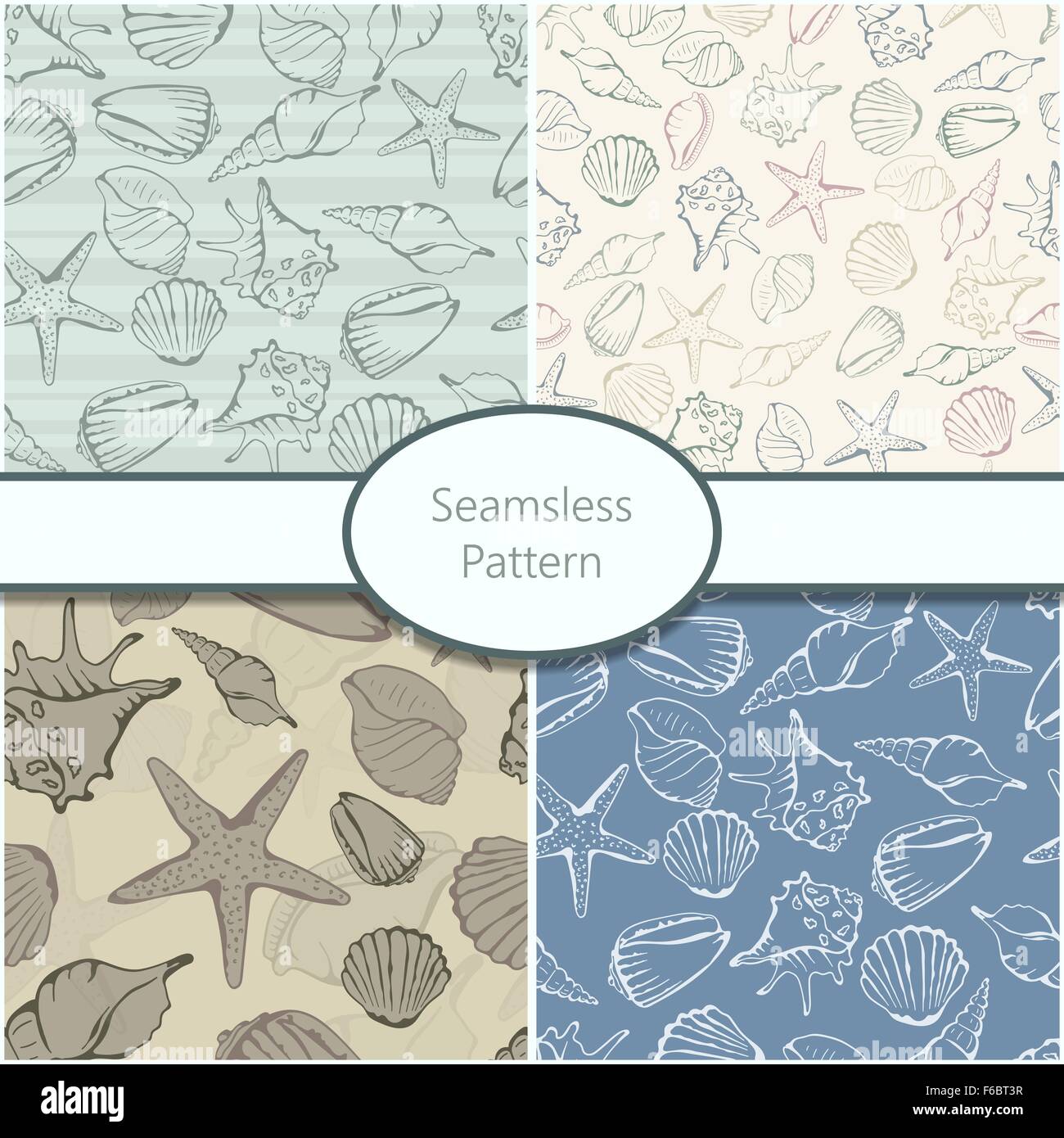 Set of 4 seamless patterns with shells. Vector illustration Stock ...
