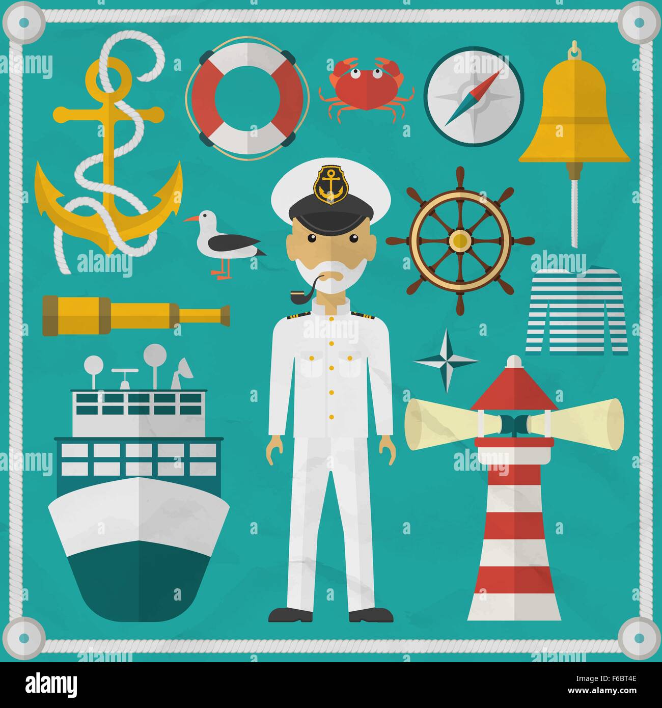 Captain and nautical flat style icons. Vector illustration Stock Vector ...