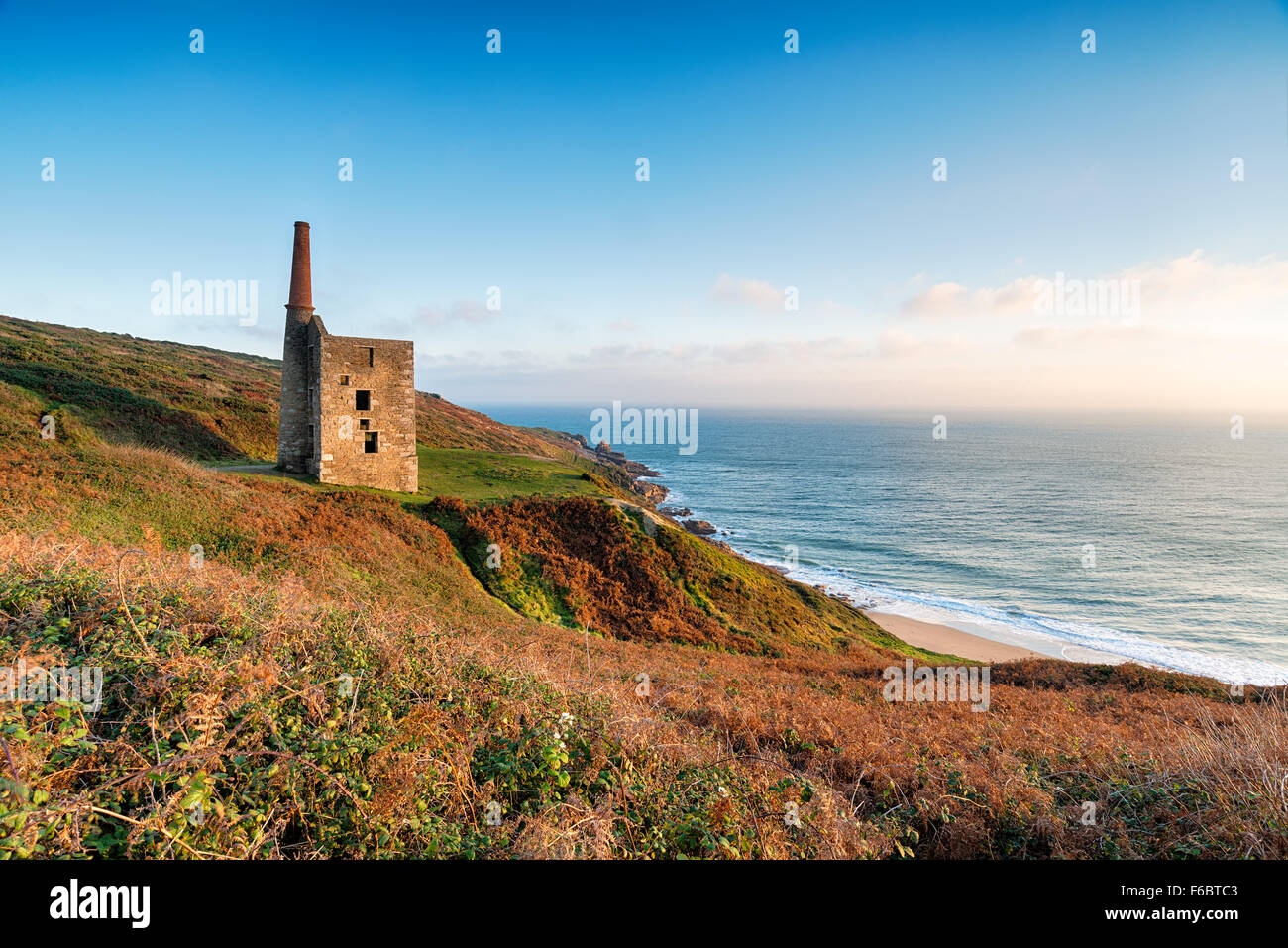 The Wheal Prosper engine house perched on cliffs at Rinsey Head near ...