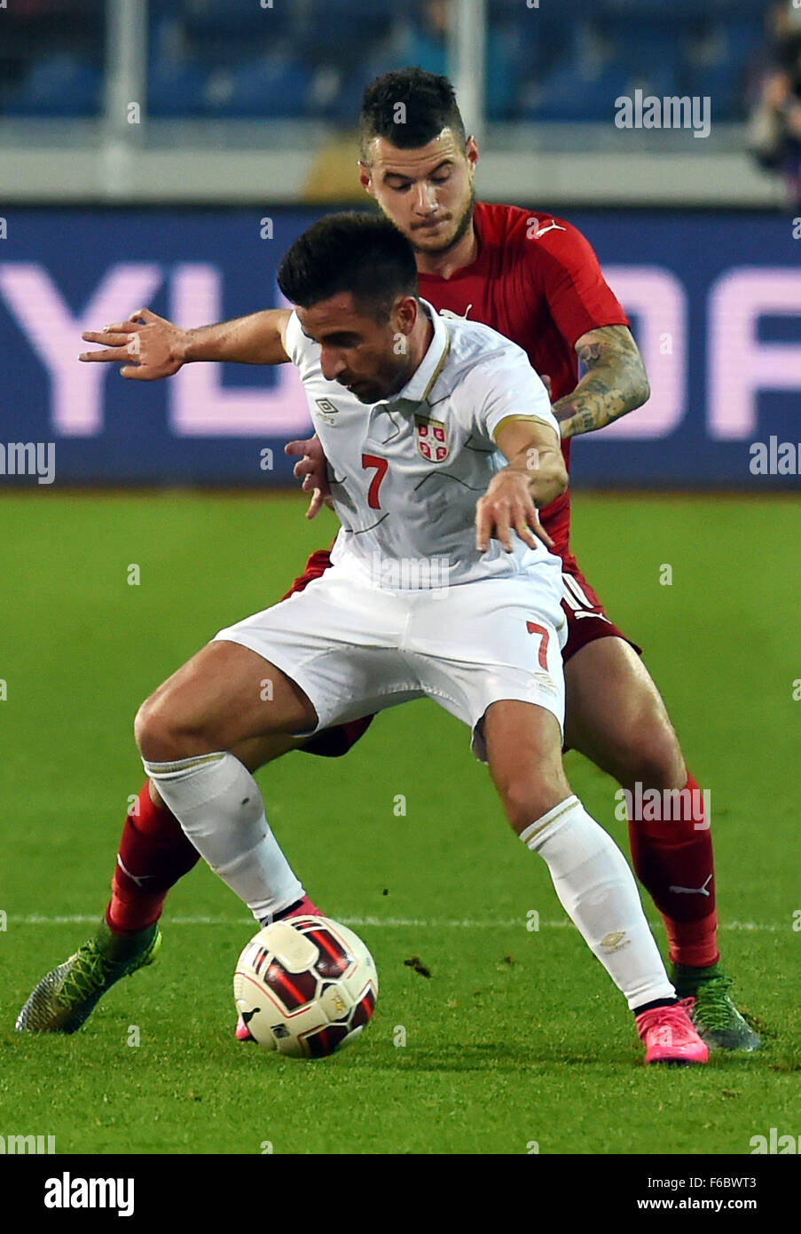 Ostrava, Czech Republic. 13th Nov, 2015. Zoran Tosic (SRB), front, and ...