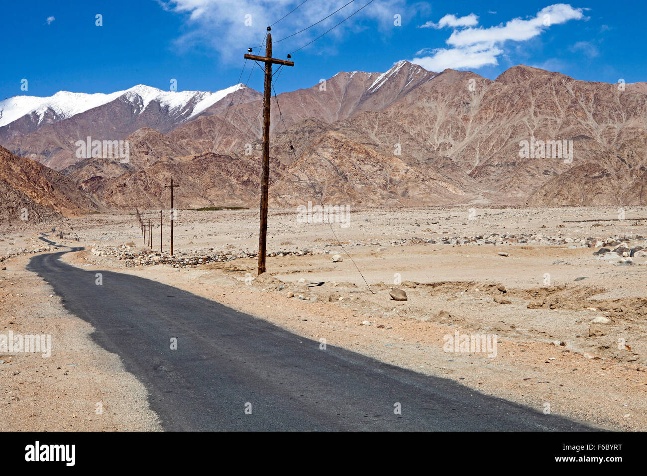 Telephone cable poles, ladakh, jammu & kashmir, india, asia Stock Photo ...