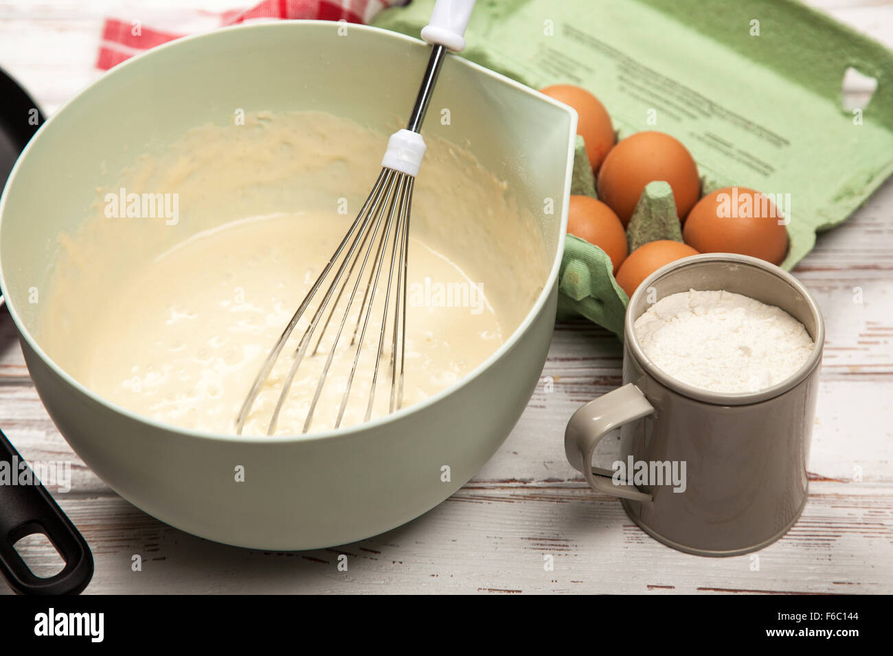 Preparing batter for pancakes Stock Photo - Alamy