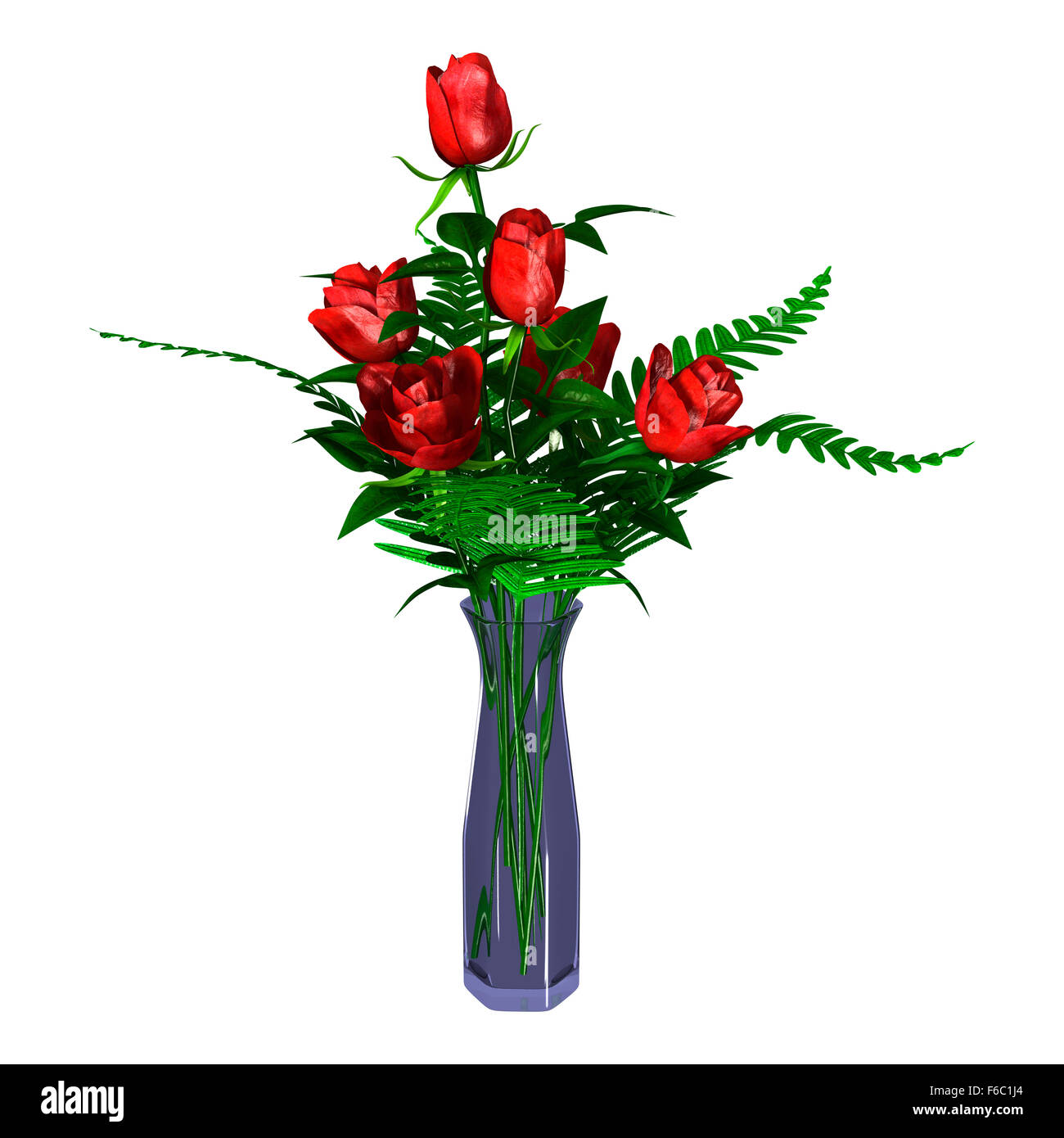 3D digital render of red rose flowers isolated on white background ...